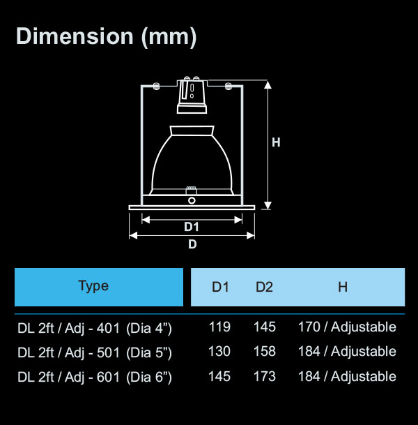 Downlight Vertical – DL 2ft/Adj – SAKA Lighting